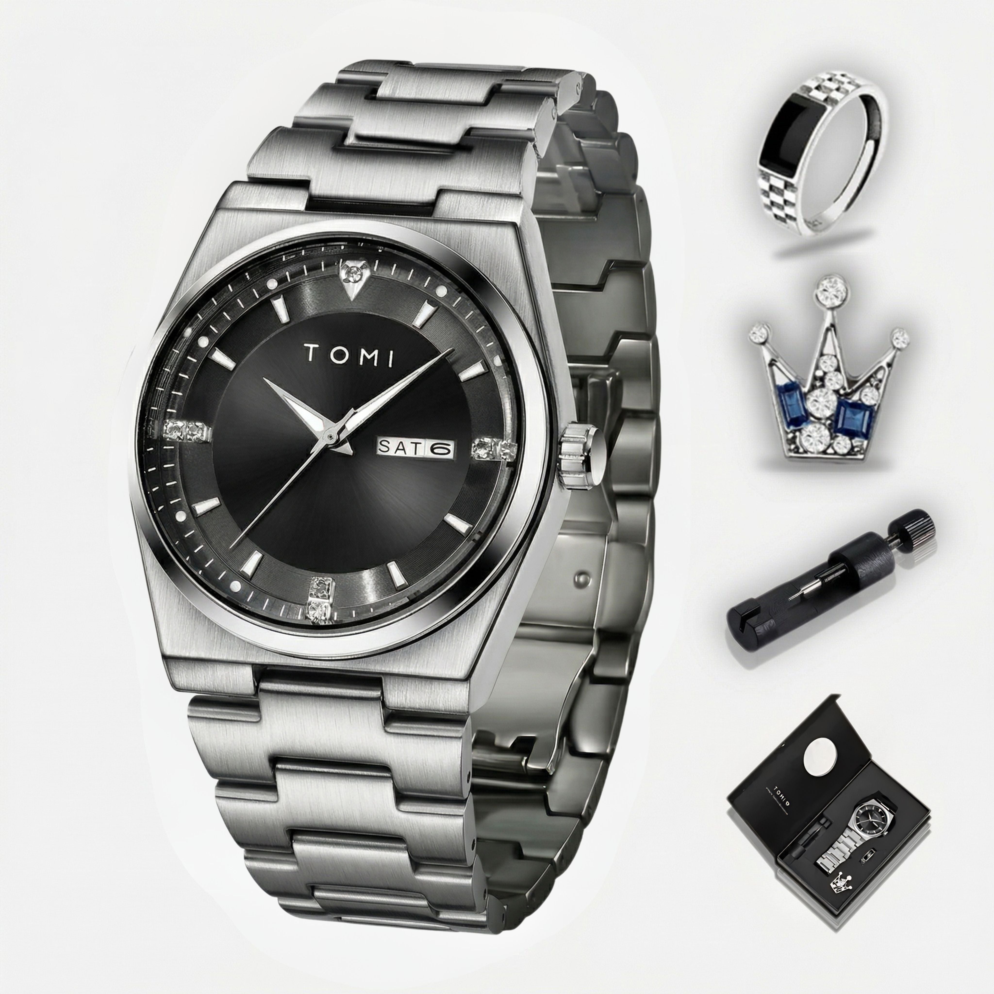 TOMI T308 Steel Watch Men's | Calendar Gift Set Premium – Tomi Brand
